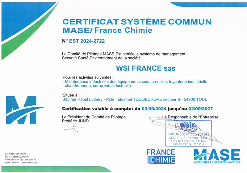 WSI France certifié MASE - WSI France